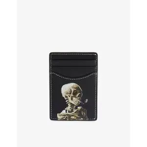 DUKE + DEXTER Skull-print Leather Card Holder - Black