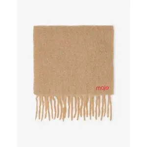 Maje Fringed Logo-embroidered Wool And Alpaca Scarf - Camel
