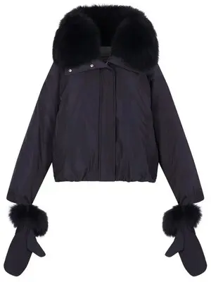 YVES SALOMON Down Jacket With Collar And Gloves - Blue