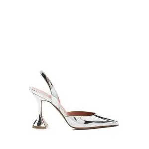 Amina Muaddi Metallic Leather Pointed Toe Slingback Pumps