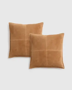 Quince Pieced Suede Pillow Cover - Camel