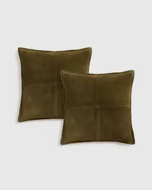 Quince Pieced Suede Pillow Cover Olive