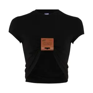 JEAN PAUL GAULTIER Stretch Viscose Jersey Tee With Leather Tag Detail - Black