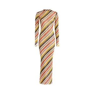 JEAN PAUL GAULTIER Retro Stripe Printed Mesh Long Dress - Multicolor