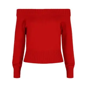 Alexander McQueen Off The Shoulder Wool/cashmere Blend Sweater 'lust - Red