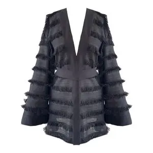 MIRIMALIST Fringe Mini Kimono - Black