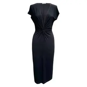 IMAATU Masee Knot Front Extremely Deep V-neck Sculpting Elastic Viscose Midi Dress