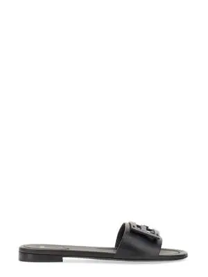 Fendi Leather Slide Sandals - Black