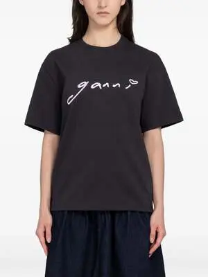 GANNI Organic Cotton Round-neck Embroidered Logo T-shirt