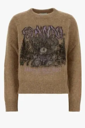 GANNI Brushed Alpaca Teddy Sweater Camel