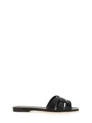 Saint Laurent SAINT LAURENT Tribute Leather Flat Sandals Black