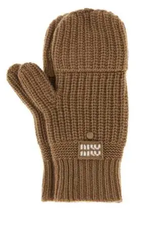 Miu Miu Wool Blend Knitted Mittens - Cammello
