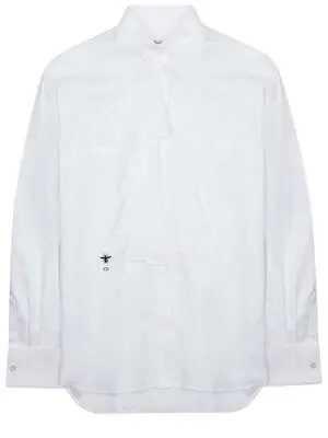 Dior Ruffle Front Button-up Blouse - White
