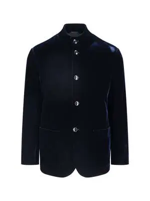 Giorgio Armani S Velvet Mandarin Collar Jacket - Blue
