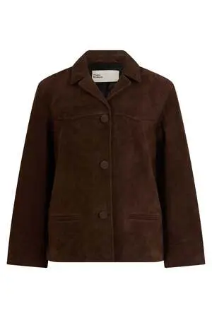 Tory Burch Goat Leather Button-front Jacket With Classic Collar