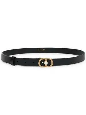 Dior Calf Leather Belt With Crystal-accented Brass Hardware - Black
