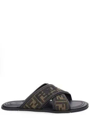 Fendi Logo Slide Sandals - Brown
