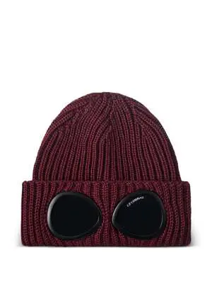 C.P. COMPANY CP COMPANY Cuffed Ribbed Knit Goggle Lens Beanie Hat Rosso