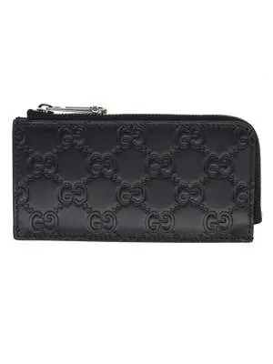 Gucci Gg Emblem Mini Leather Card Holder - Black