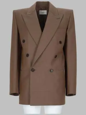 Saint Laurent Wool & Mohair Double Breasted Jacket - Brown