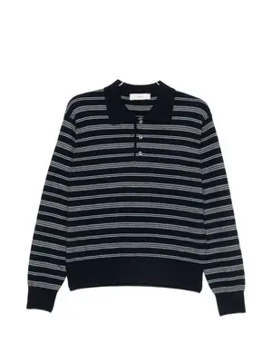 DUNST Wool Blend Striped Polo Shirt - Blue
