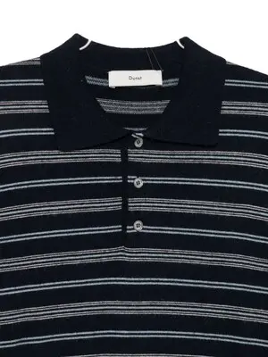 DUNST Wool Blend Striped Polo Shirt - Blue