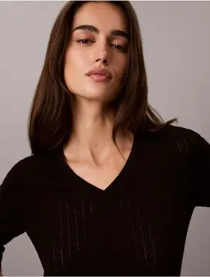 Calvin Klein Pointelle Knit Long Sleeve Top - Black