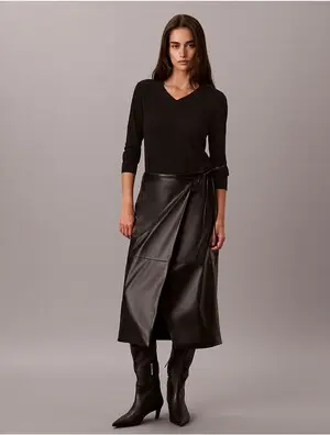 Calvin Klein Pointelle Knit Long Sleeve Top - Black