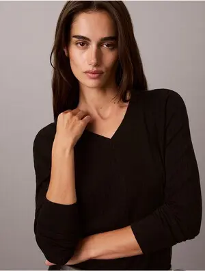 Calvin Klein Pointelle Knit Long Sleeve Top - Black