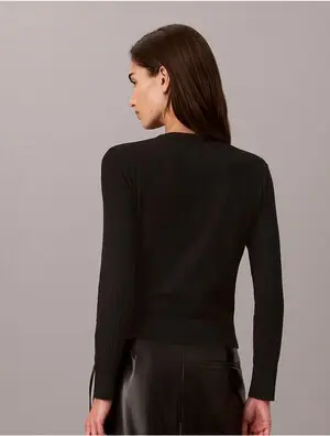 Calvin Klein Pointelle Knit Long Sleeve Top - Black