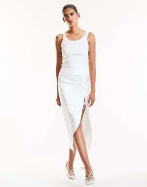 Cynthia Rowley Silk Siren Ruched Midi Skirt - White