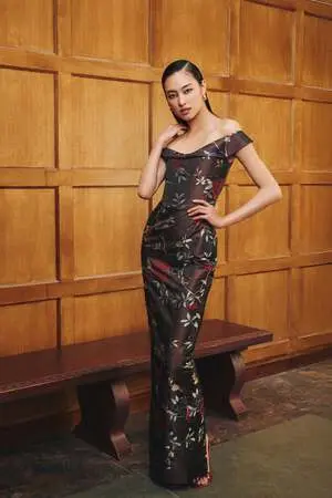 SAU LEE Joanna Jacquard Gown - Brown Multi