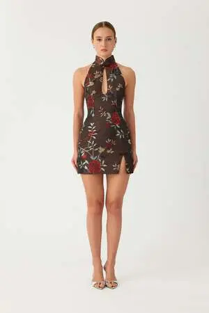 SAU LEE Eva Jacquard Mini Dress - Brown Multi
