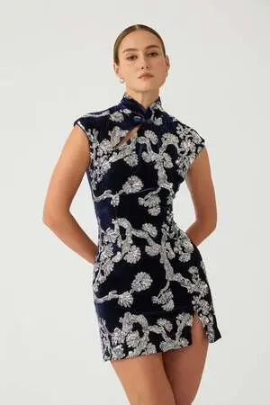 SAU LEE Devon Velvet Mini Dress