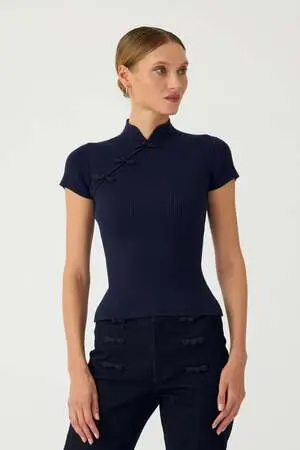 SAU LEE Evan Knit Top - Navy