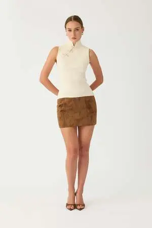 SAU LEE Tilda Suede Skirt - Brown