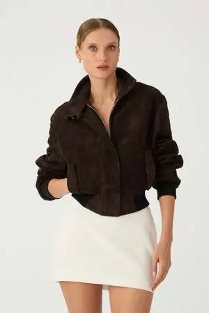 SAU LEE Suede Bomber Jacket
