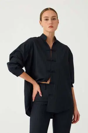 SAU LEE Leo Pinstripe Shirt - Navy