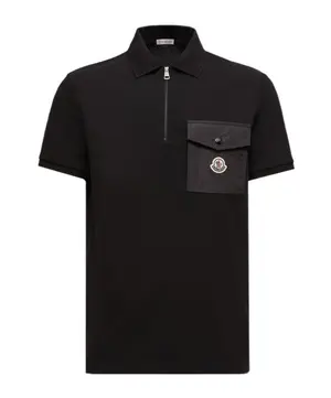 Moncler Logo Patch Zip Detailed Polo Shirt - Black