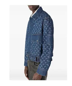 MARINE SERRE Belted Moon-print Denim Jacket