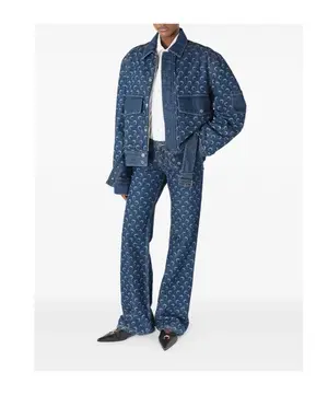 MARINE SERRE Belted Moon-print Denim Jacket