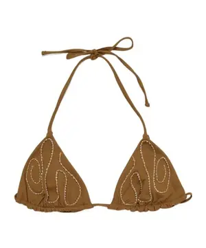 Paloma Wool Beaded Lace-up Bikini Top - Brown