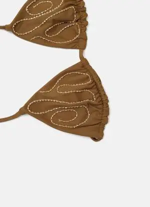 Paloma Wool Beaded Lace-up Bikini Top - Brown