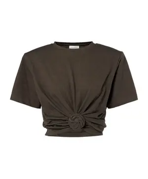 Magda Butrym Gathered Cotton And Silk T-shirt - Grey