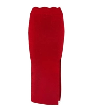 Galvan Delia Scalloped Midi Skirt - Red