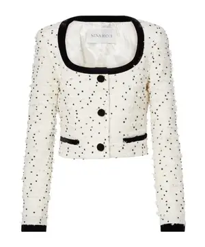 Nina Ricci Polka-dot Fringed Wool-blend Tweed Jacket - White