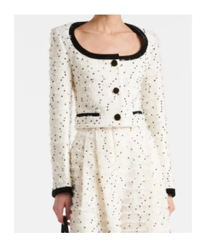 Nina Ricci Polka-dot Fringed Wool-blend Tweed Jacket