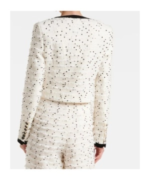 Nina Ricci Polka-dot Fringed Wool-blend Tweed Jacket