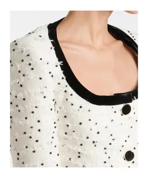 Nina Ricci Polka-dot Fringed Wool-blend Tweed Jacket