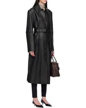 TOTEME Button-up Belted Leather Overcoat